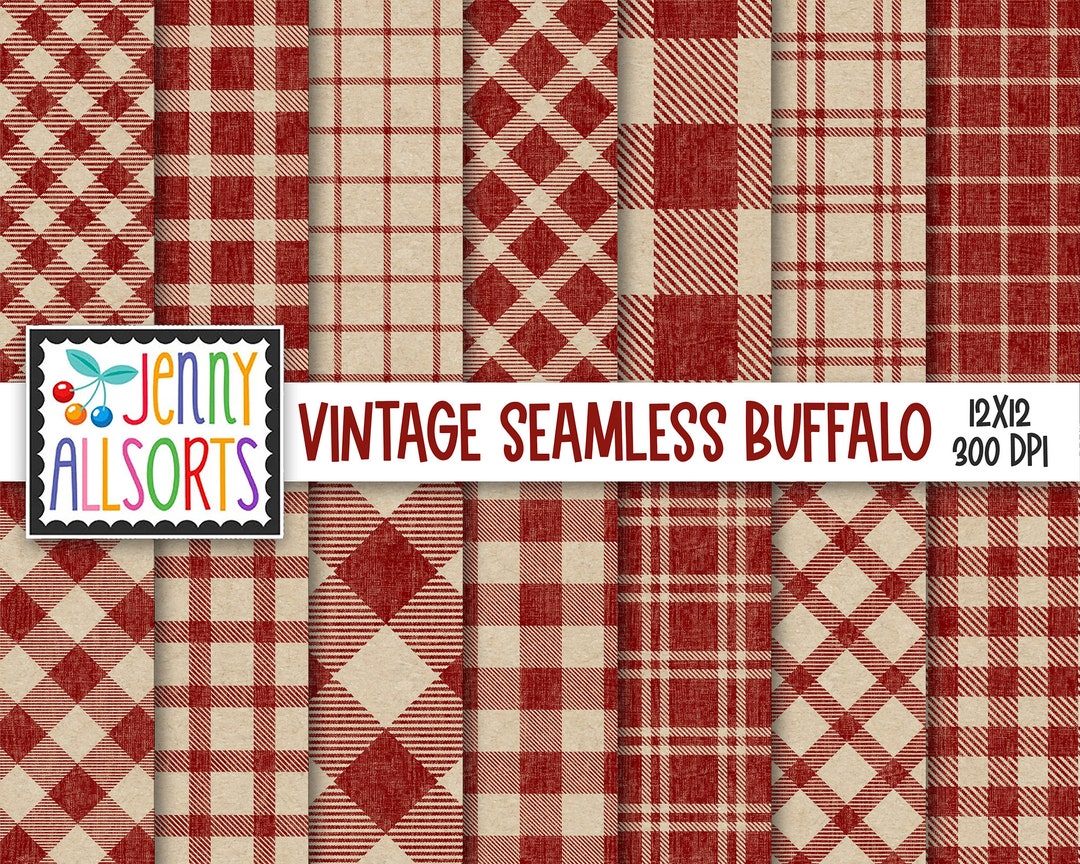 Vintage Buffalo Plaids Digital Seamless Papers - Aged Red Buffalo ...