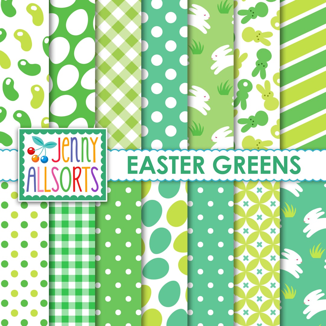 Easter Greens Digital Paper Pack - Printable Graphic Design Patterns ...