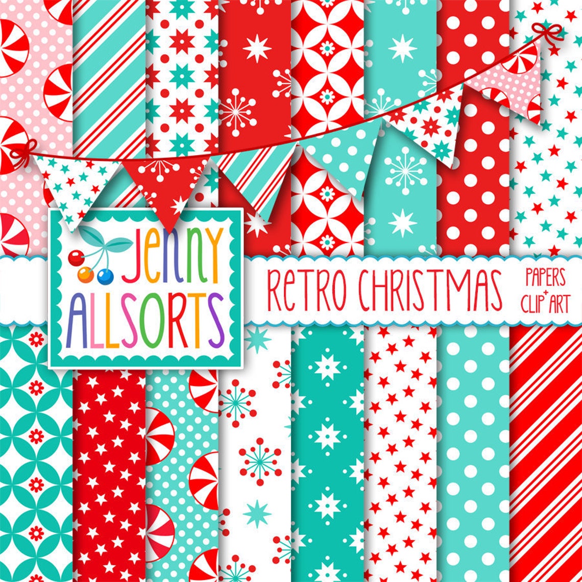 Retro Vintage Christmas Digital Scrapbook Paper Matching - Etsy UK