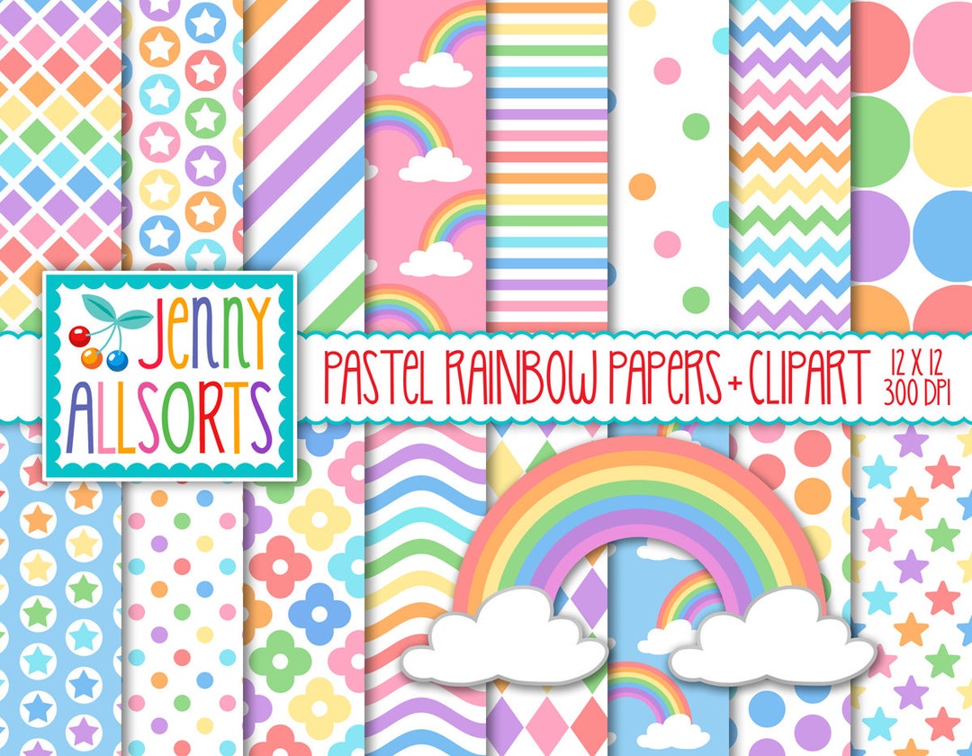 Rainbow Pastel Digital Papers + Pastel Rainbow Clipart - Printable ...
