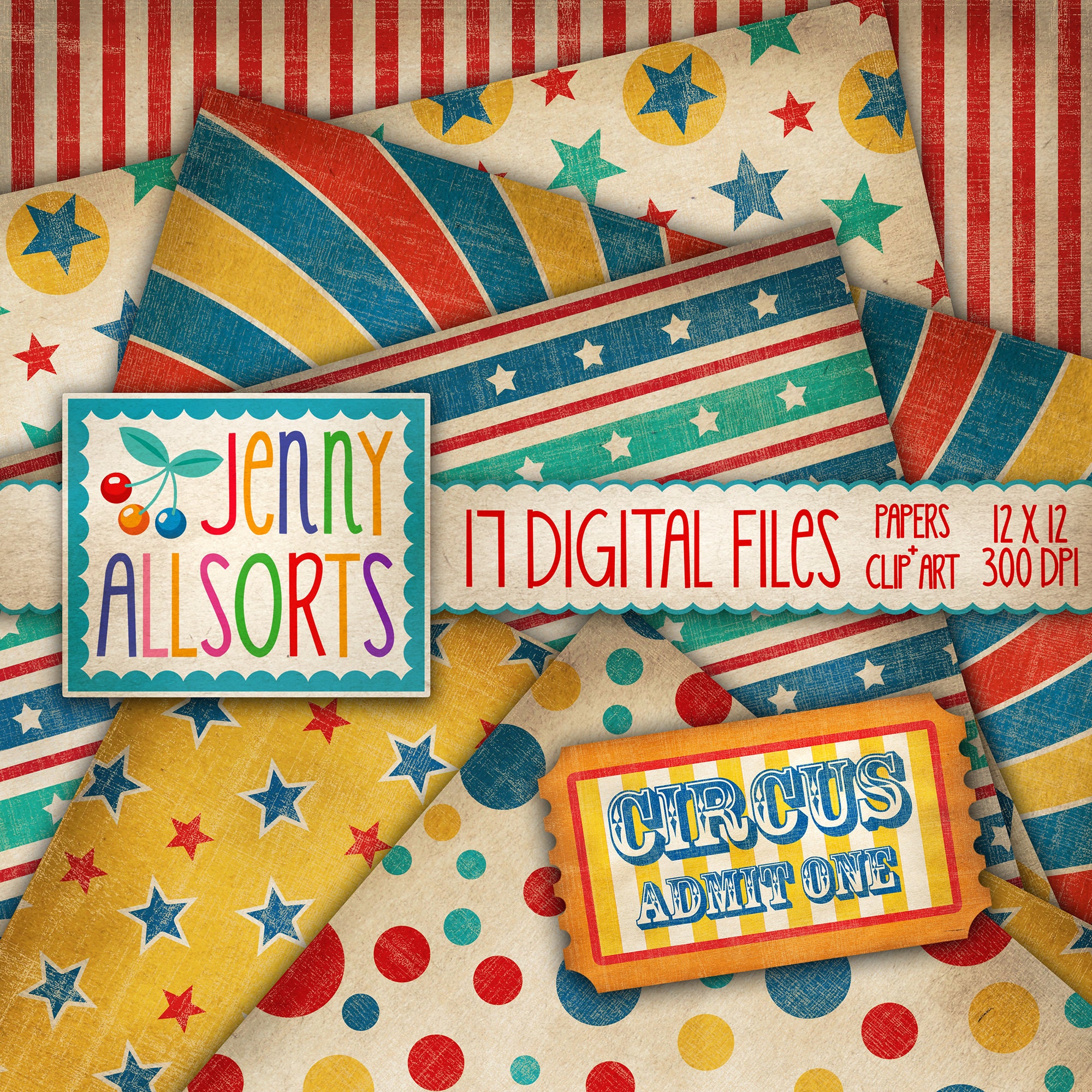 Vintage Circus Digital Paper & Clipart Printable Vintage - Etsy