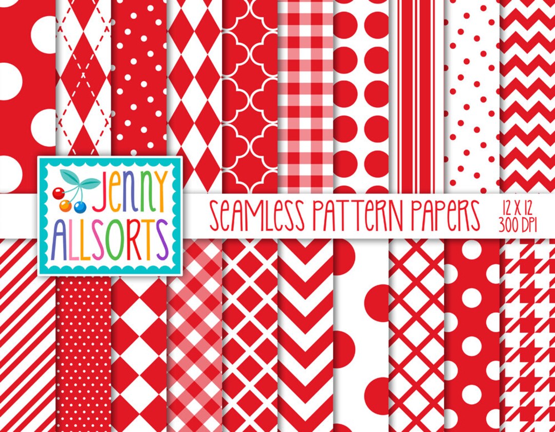 Red Seamless Digital Patterns, True Red Geometric Repeat Pattern ...