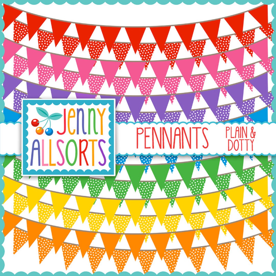 Bunting Banner Digital Clipart - Triangle Pennant Strings, Rainbow ...