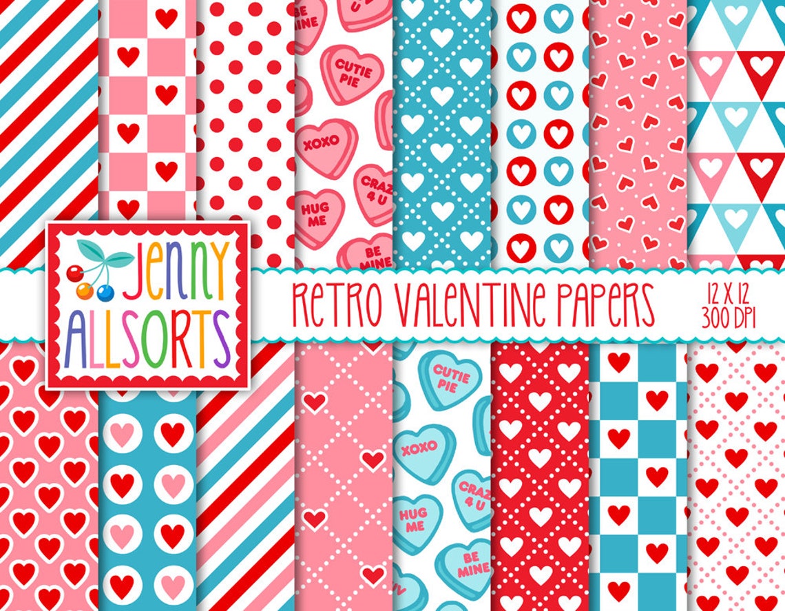 Retro Valentine Digital Paper Printable Retro Valentine | Etsy