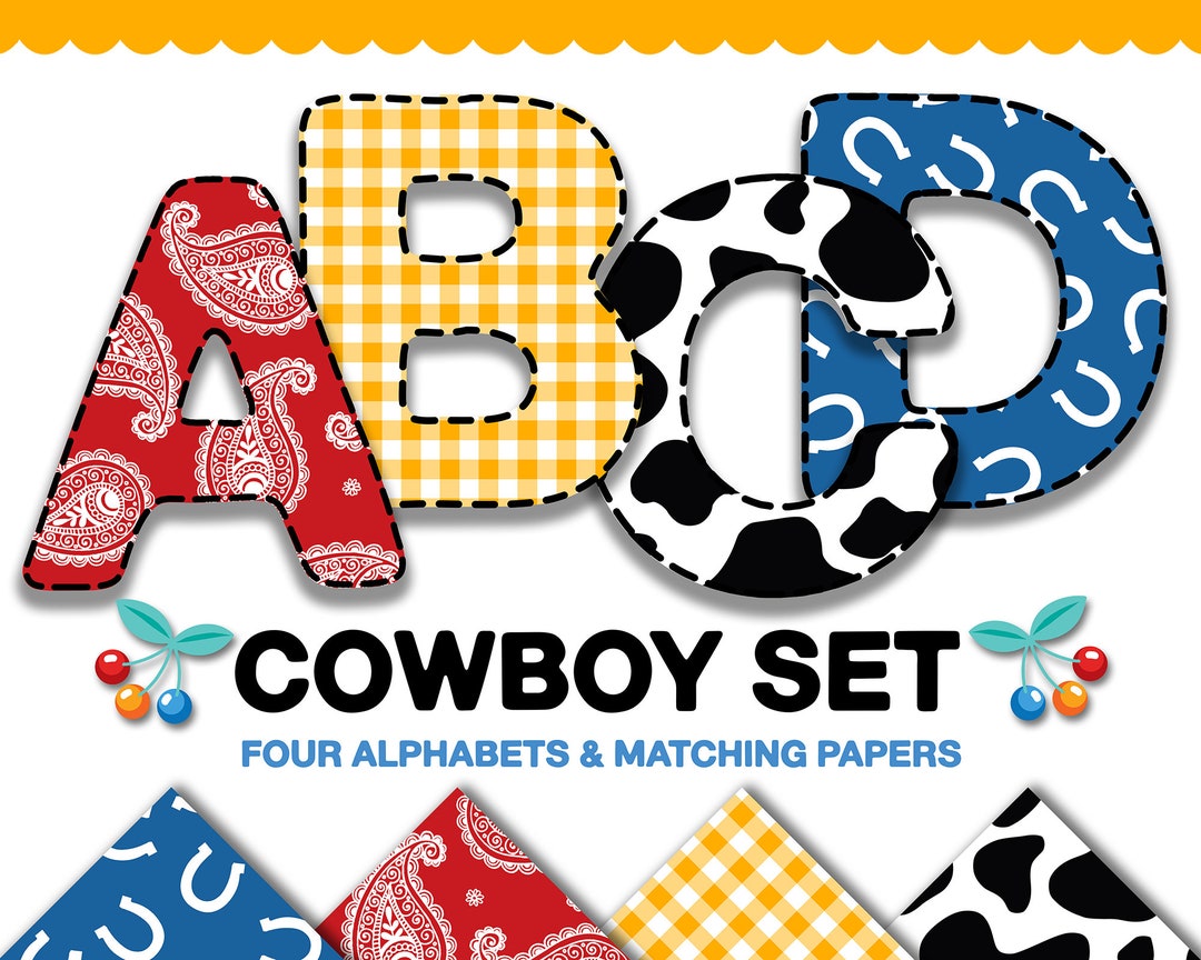 Cowboy Combo Set - Four Digital Alphabets + Matching Papers for ...
