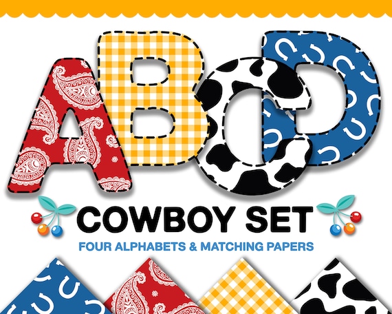 Cowboy Combo Set Four Digital Alphabets Matching Papers - Etsy