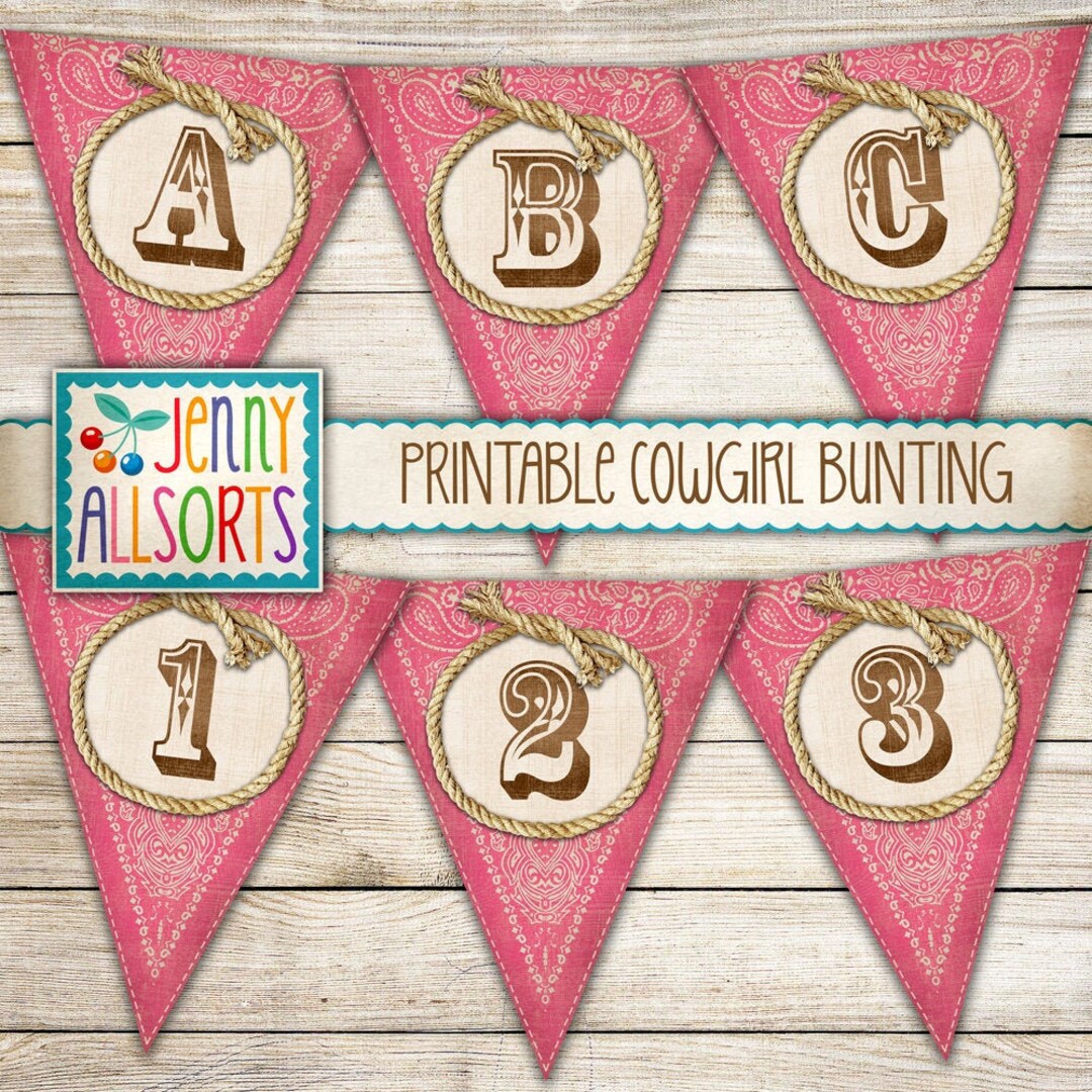 Cowgirl Vintage Bandana Banner Printable - Digital Cowboy Alphabet ...