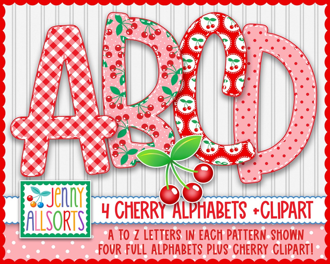 Cherry Pink 4-alphabet Bundle for Sublimation & Design, Cute Cherry ...