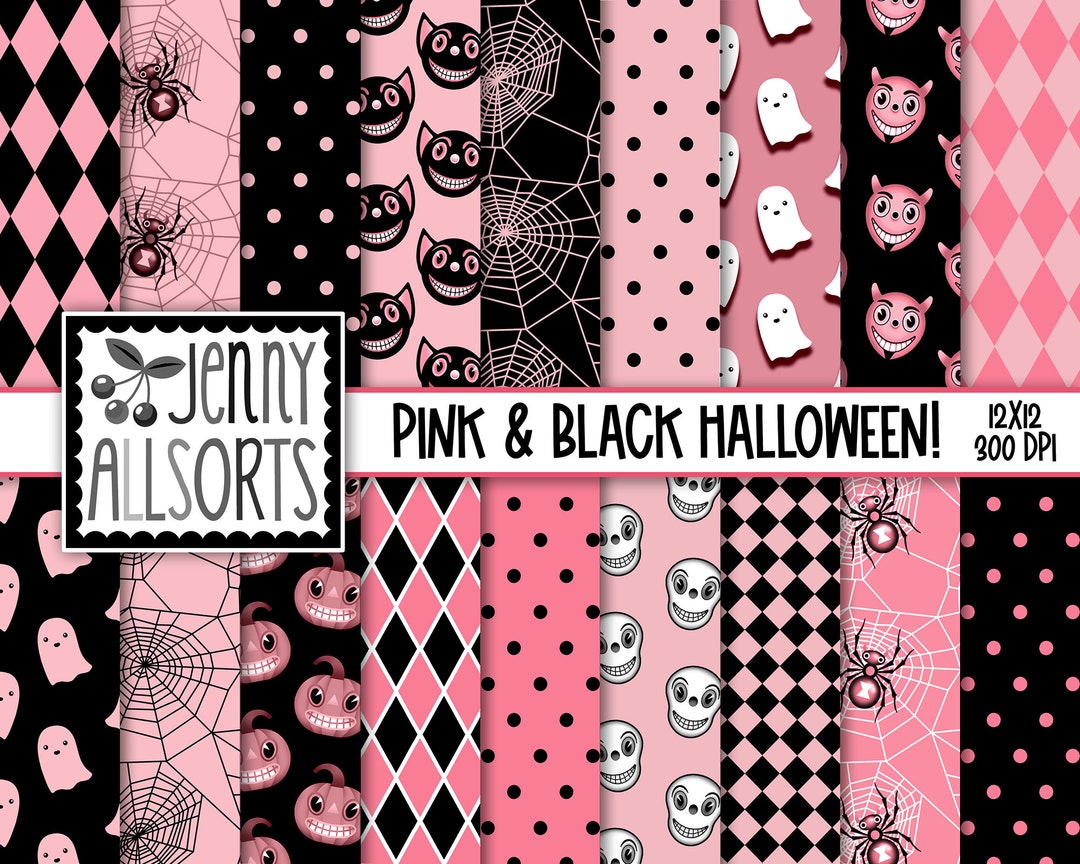 Pink Halloween Digital Papers - Graphic Design Gothic Halloween ...