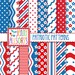 July 4th Patriotic Digital Paper Pack, Vintage American Red & White ...