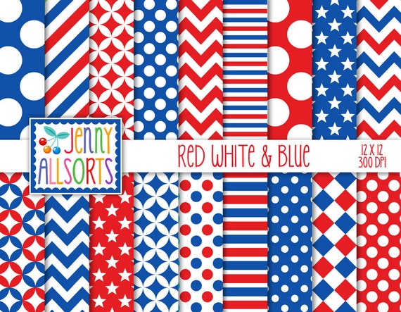 Red White & Blue Digital Paper Pack Patriotic Celebration | Etsy