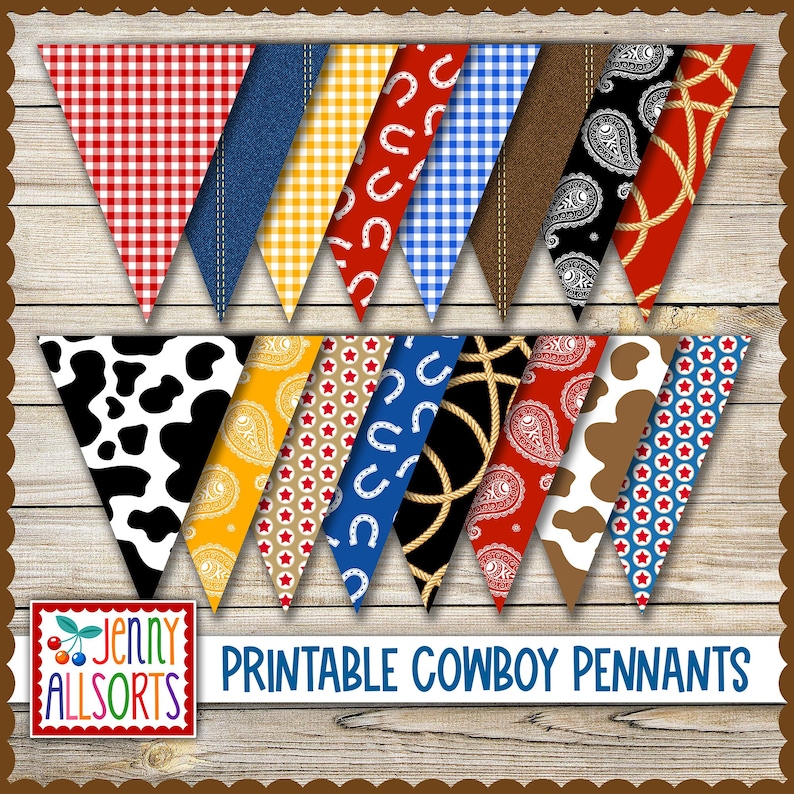 Printable Cowboy Pennant Bunting - 16 Western Pattern Garland Flags ...