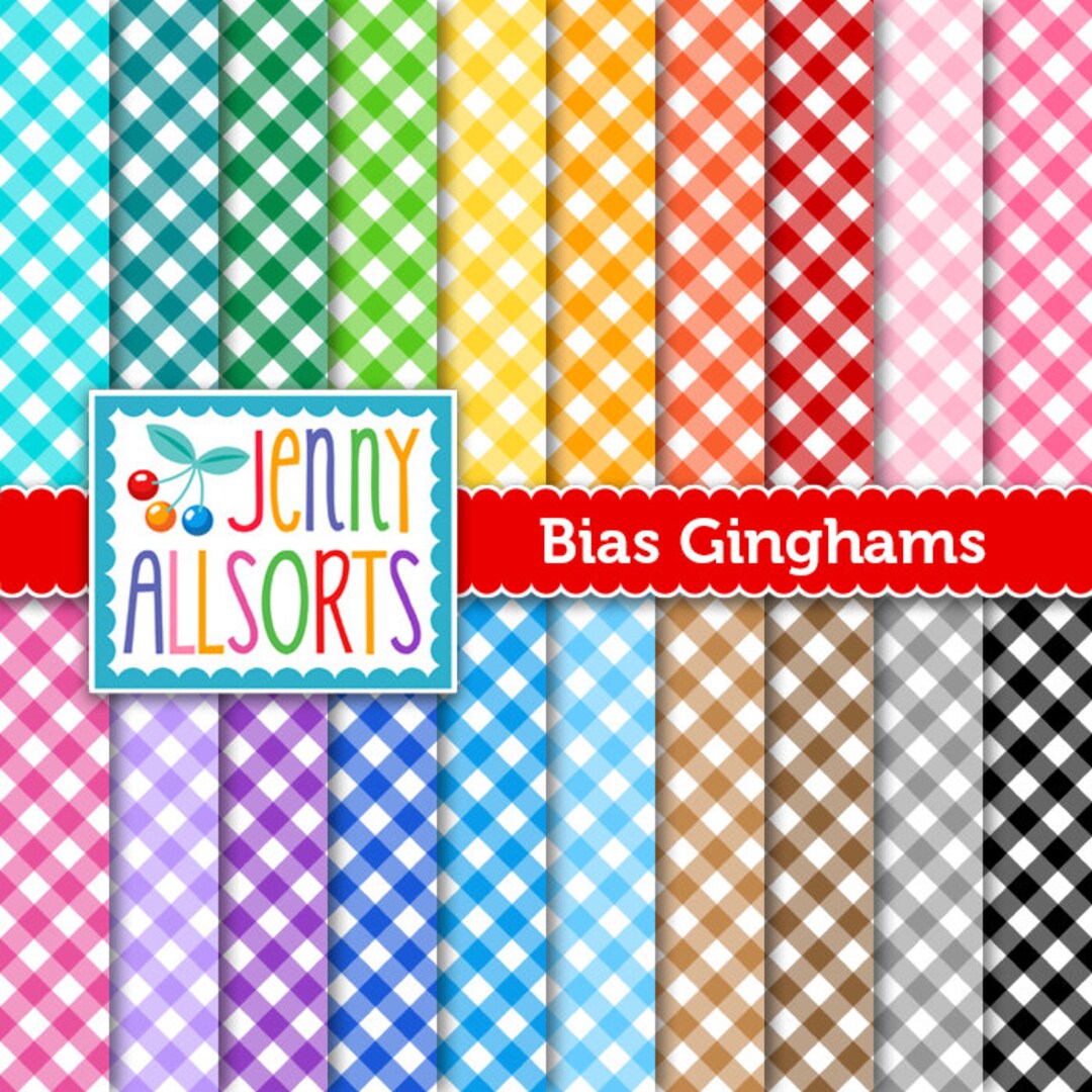 Bias Gingham Digital Paper, 20 Sheets ~ Bright Colors, Digital ...