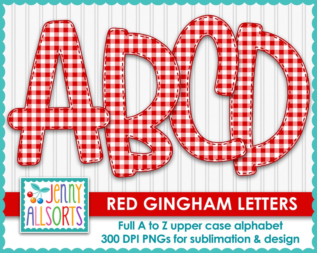 Red Gingham Digital Alphabet for Sublimation & Design, 10" Digital ...