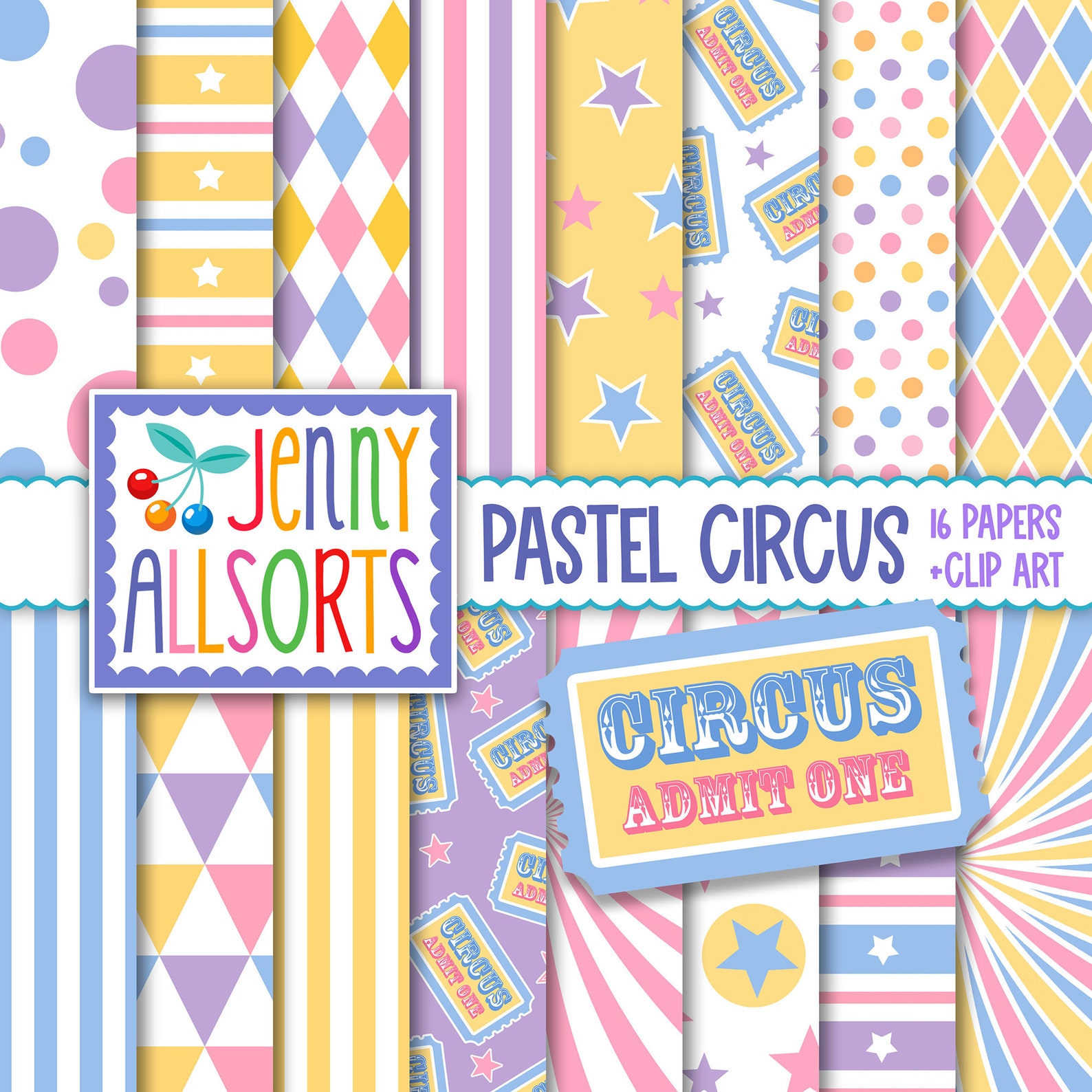 Pastel Circus Digital Paper & Clipart Printable Graphic - Etsy