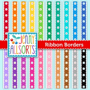 Flower Dot Digital Ribbon Scrapbook Borders Scallop Edge - 20 Rainbow ...