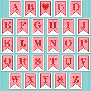 Love Digital Banner - Printable Valentines Alphabet Love Flags ...