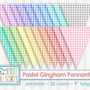 Pastel Gingham Pennants - Printable Digital Gingham Banner, Baby Shower ...