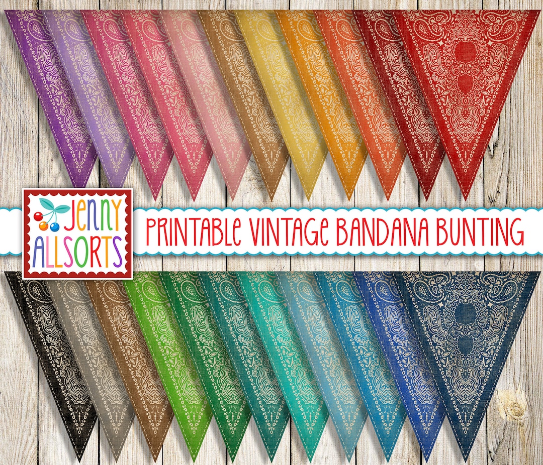 Printable Vintage Bandana Pennant Bunting - 22 Colors Vintage Cowboy ...