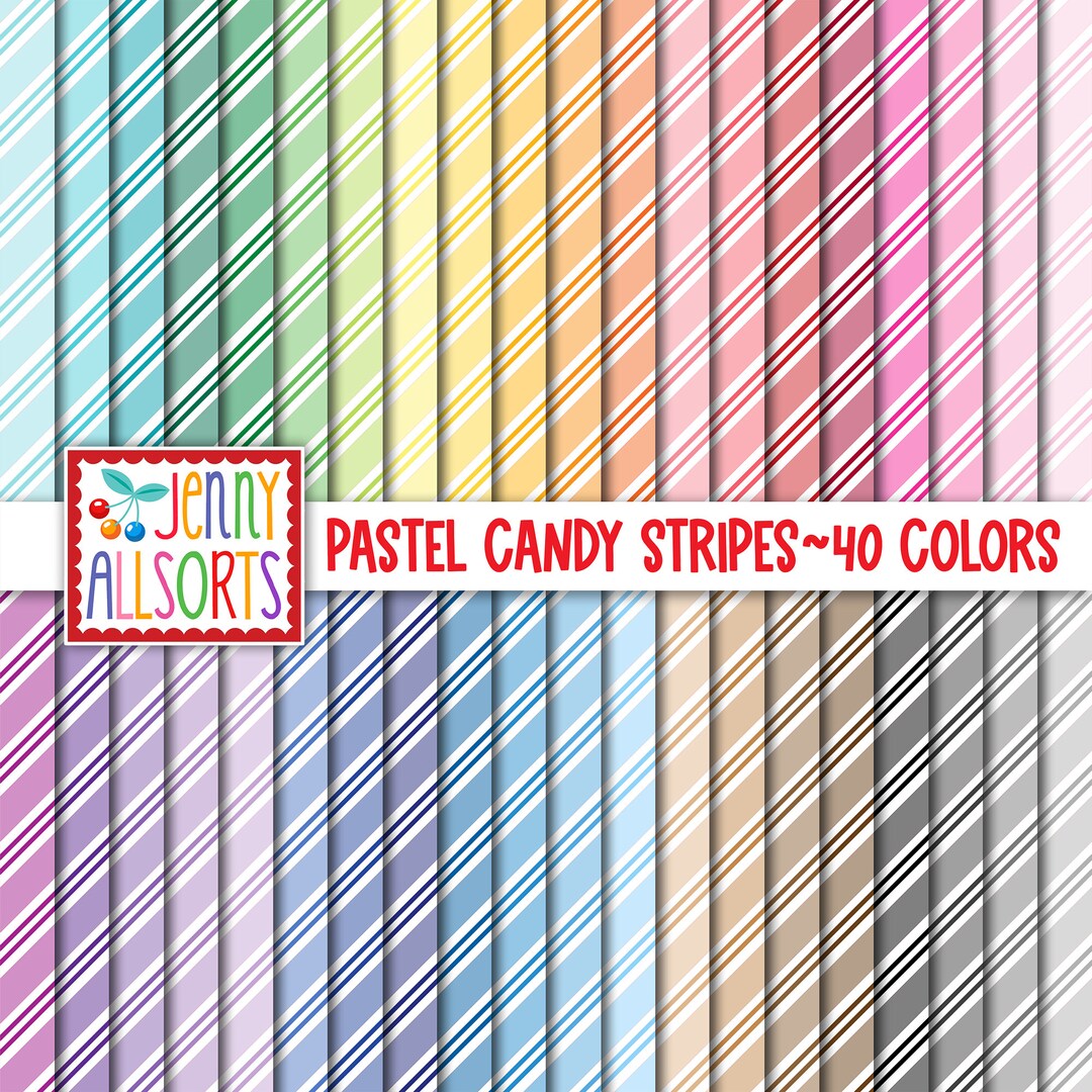 Pastel Candy Stripe Digital Paper Pack - 40 Color Bundle, Printable ...