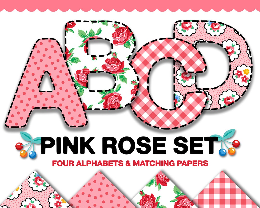 Pink Rose Set - Four Digital Alphabets + Matching Papers for ...