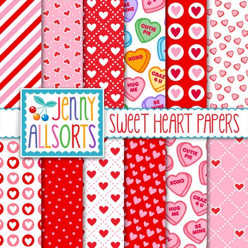 Sweet Heart Valentines Day Digital Papers in Red and Pink | Etsy
