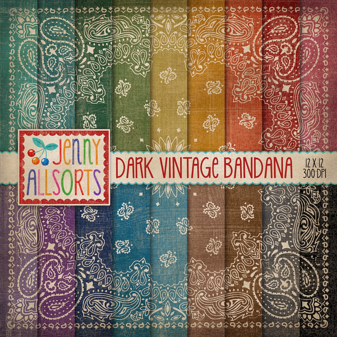 Vintage Dark Bandana Digital Design Papers - 18 Deep Rich Colors, Worn ...