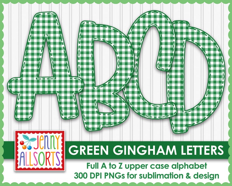 Green Gingham Digital Alphabet for Sublimation & Design, 10" Digital ...