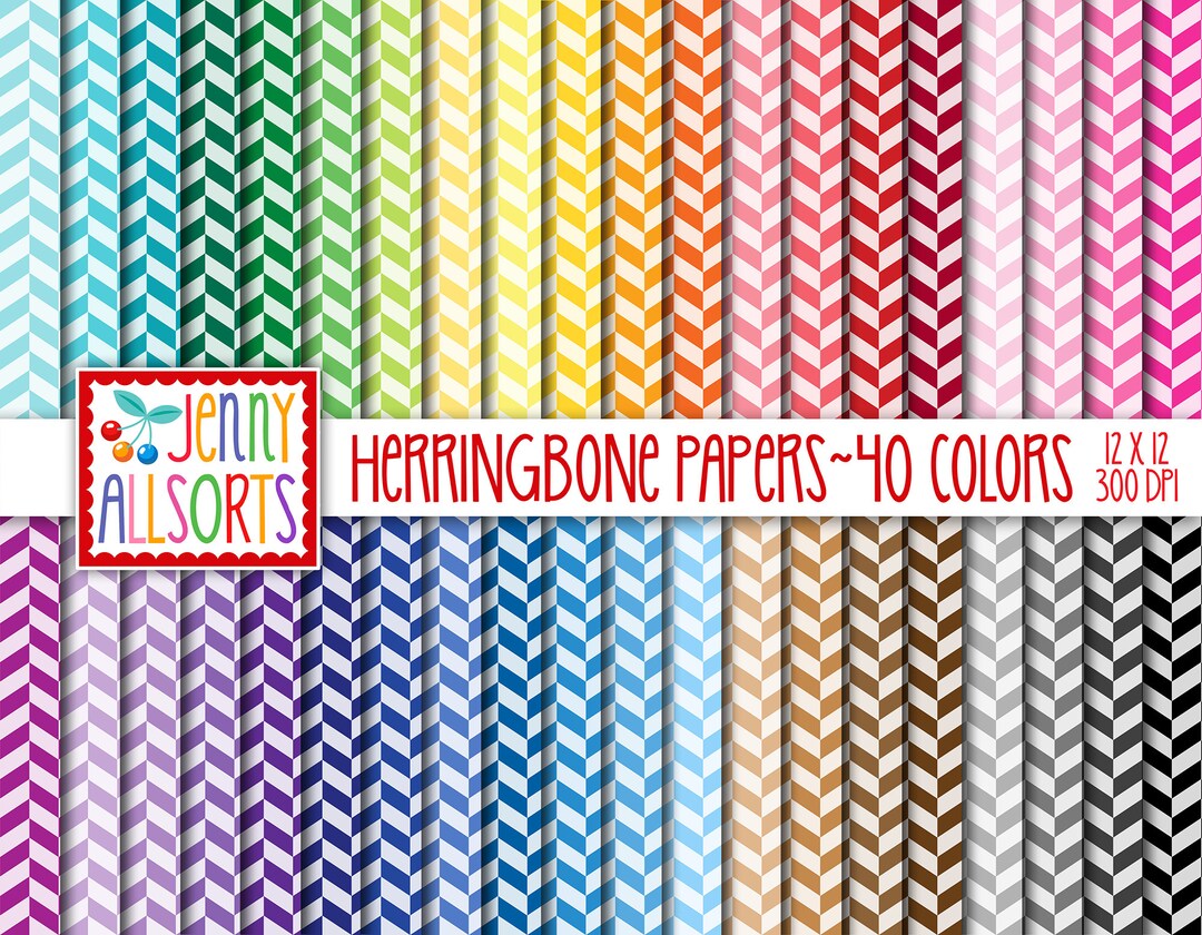 Herringbone Digital Paper Pack - 40 Color Bundle, Printable Classic ...