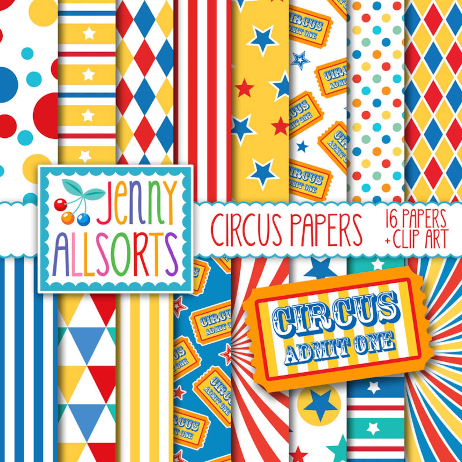 Circus Digital Paper & Clipart Printable Graphic Design - Etsy