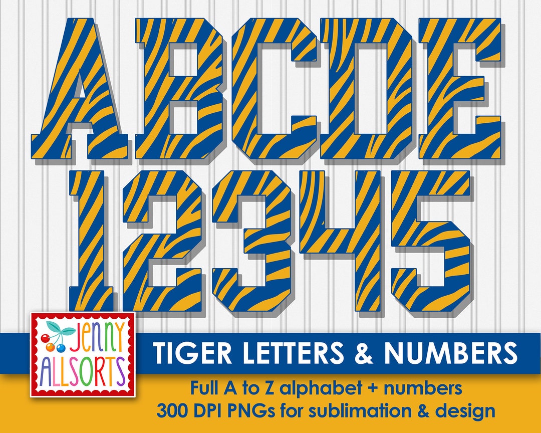 Tiger Stripe Letter Set for Sublimation & Design, Blue, Gold Tiger ...