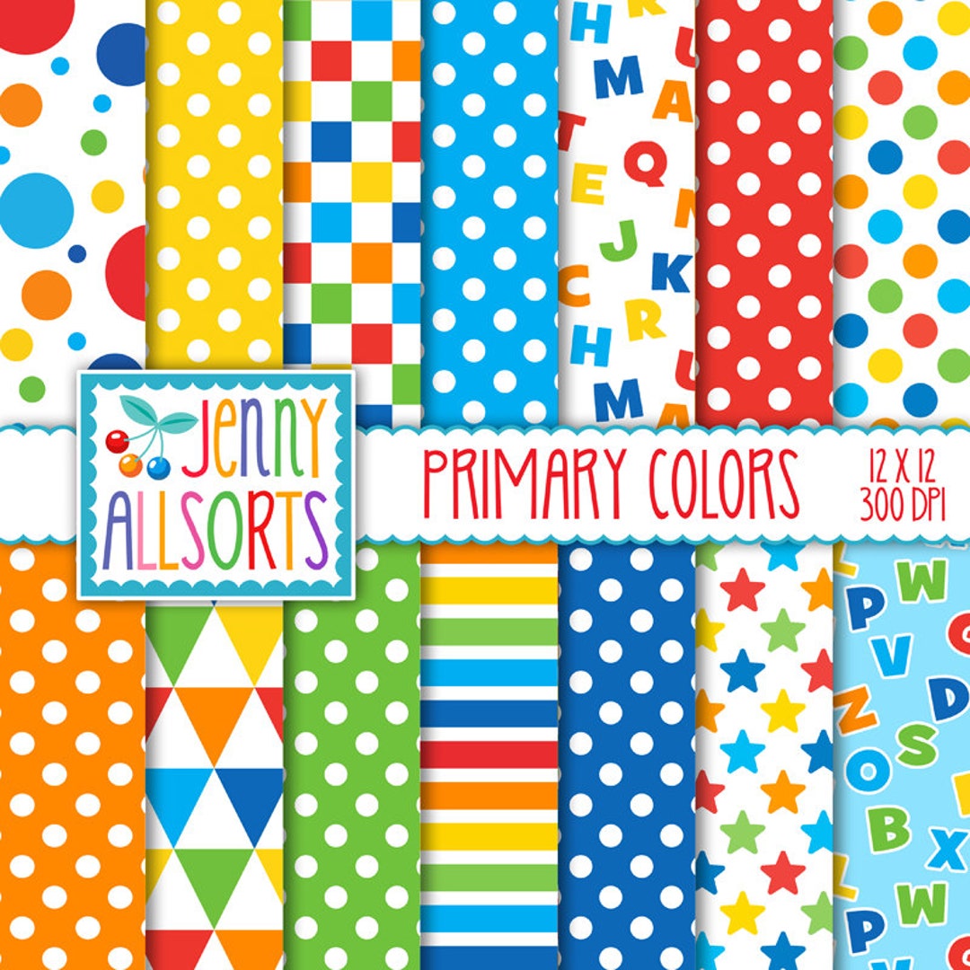 Primary Colors Digital Paper Pack - 14 Printable Graphic Designs, Red ...