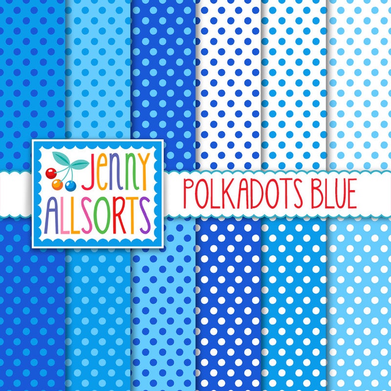 Blue Dots Digital Paper Set Printable Blue Polka Dots Blue - Etsy