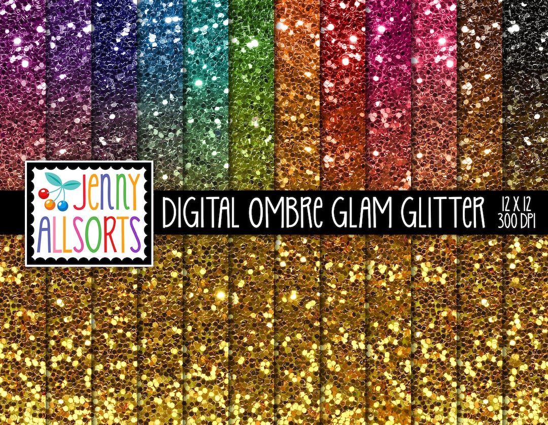 Ombre Glam Glitter Digital Papers, Gold Sequin Texture Papers, Rainbow ...
