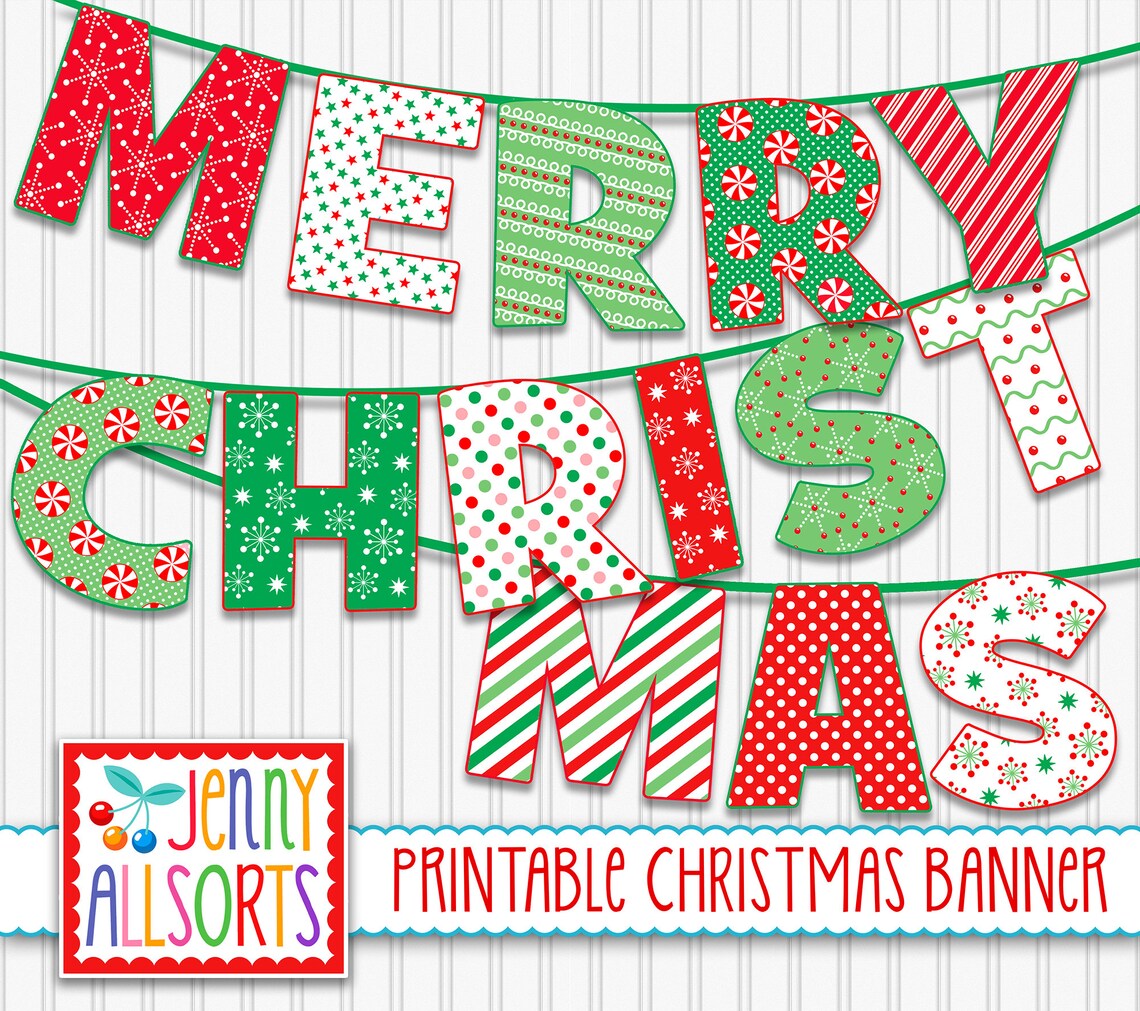 Merry Christmas Printable Banner - Digital Christmas Sign, Holiday ...