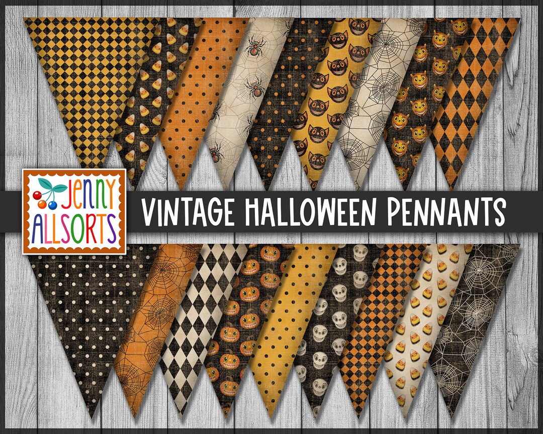 Vintage Halloween Pennant Bunting - Printable Halloween Pattern Garland ...