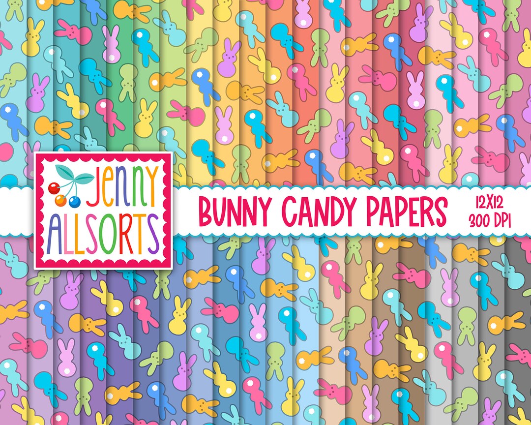 Easter Bunny Candy Digital Paper Pack - 40 Colors, Printable Easter ...