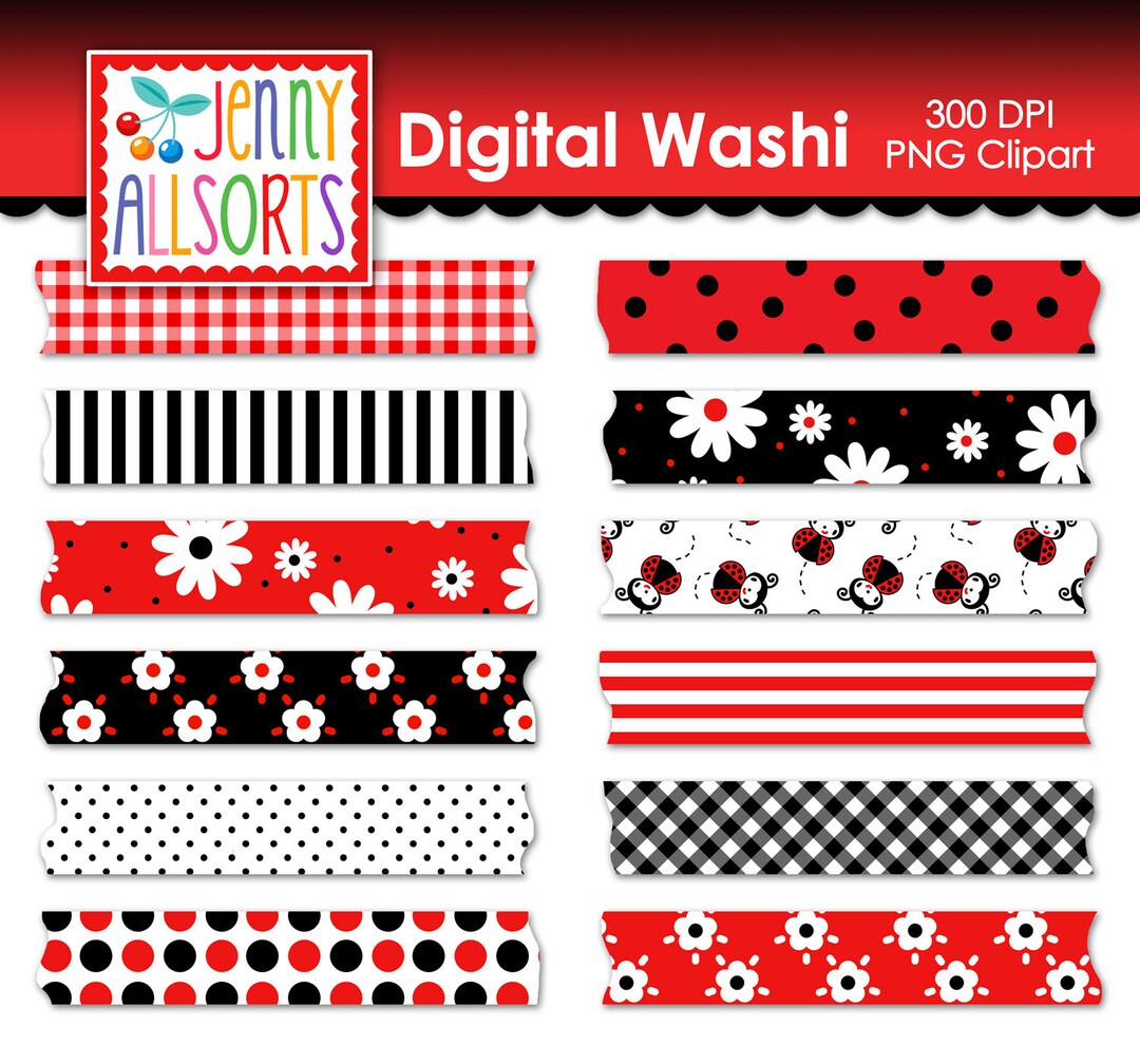 Ladybug Washi Tape Digital Clip Art Graphic Download, Clipart Digital ...