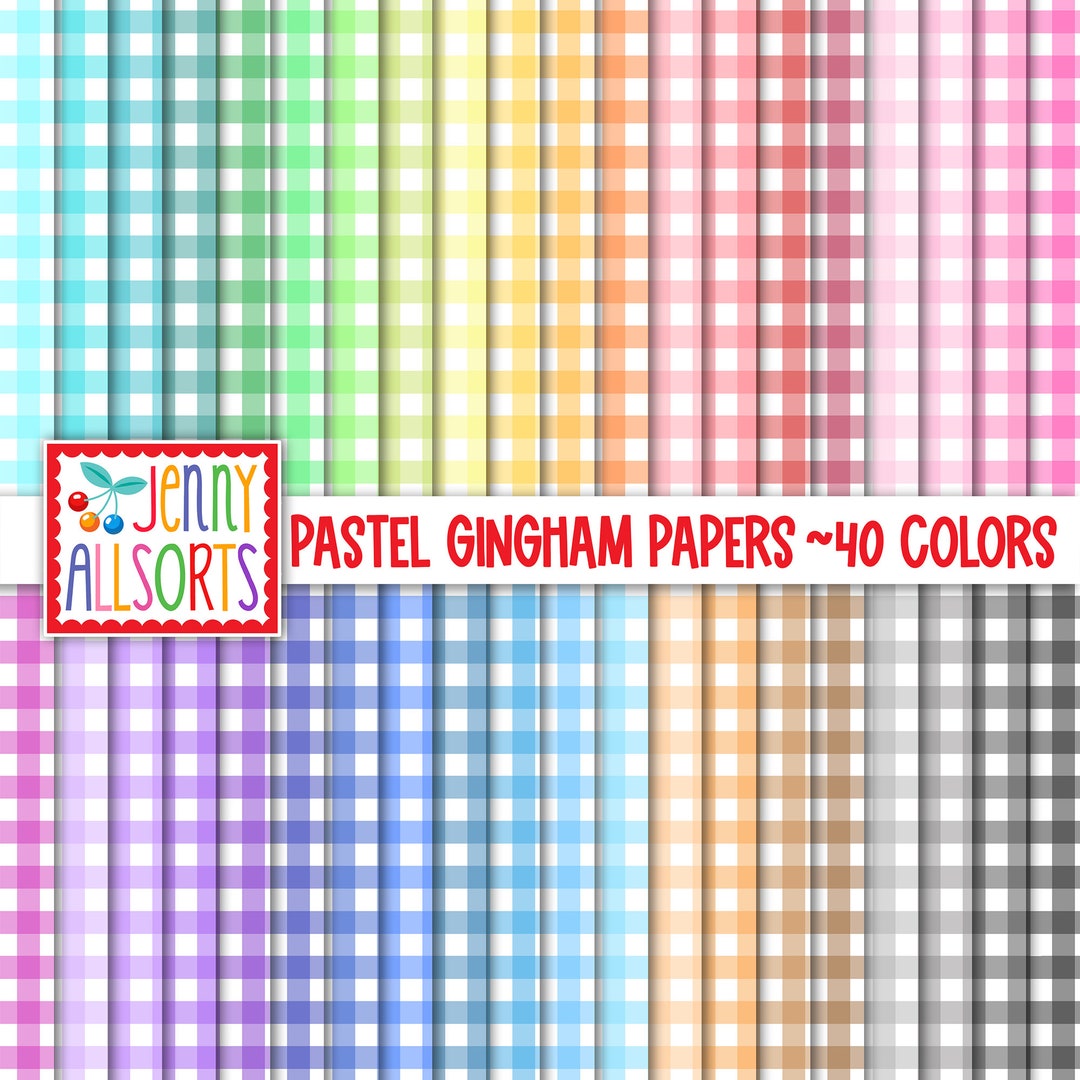 Pastel Gingham Digital Paper Pack - 40 Color Bundle, Printable Gingham ...