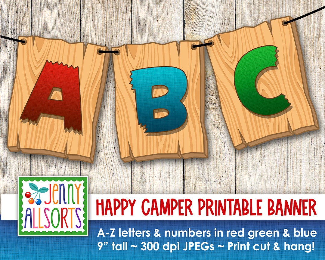 Happy Camper Printable Banner Pennants - Digital Camping Alphabet Flags ...