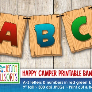 Happy Camper Printable Banner Pennants - Digital Camping Alphabet Flags ...