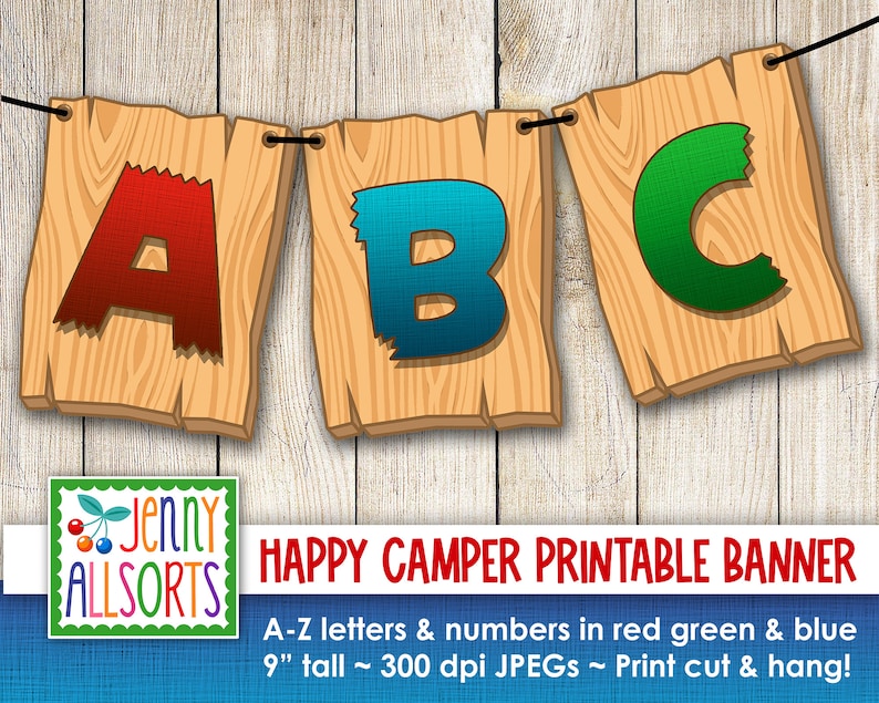 Happy Camper Printable Banner Pennants - Digital Camping Alphabet Flags ...