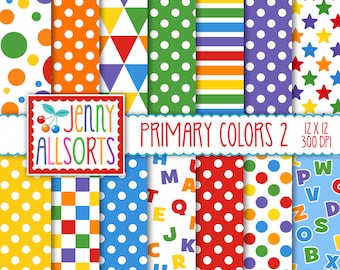 Primary Colors Digital Paper Pack 14 Printable Graphic | Etsy