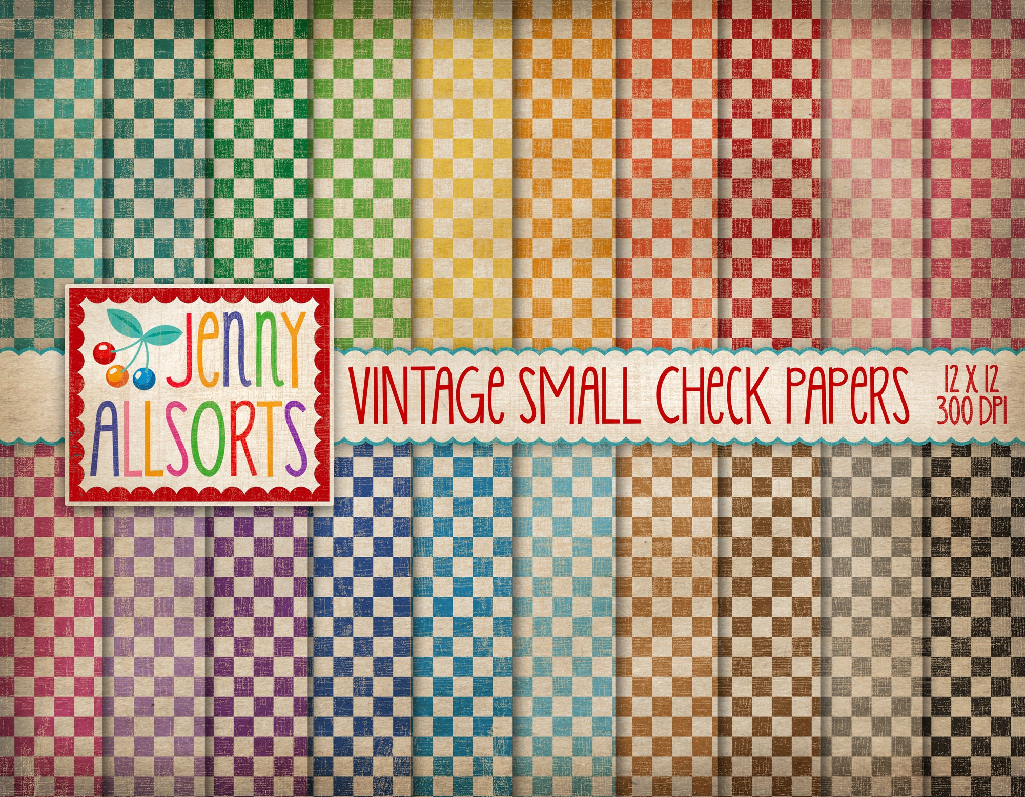 Vintage Small Check Digital Papers Worn Checkered Patterns - Etsy Israel
