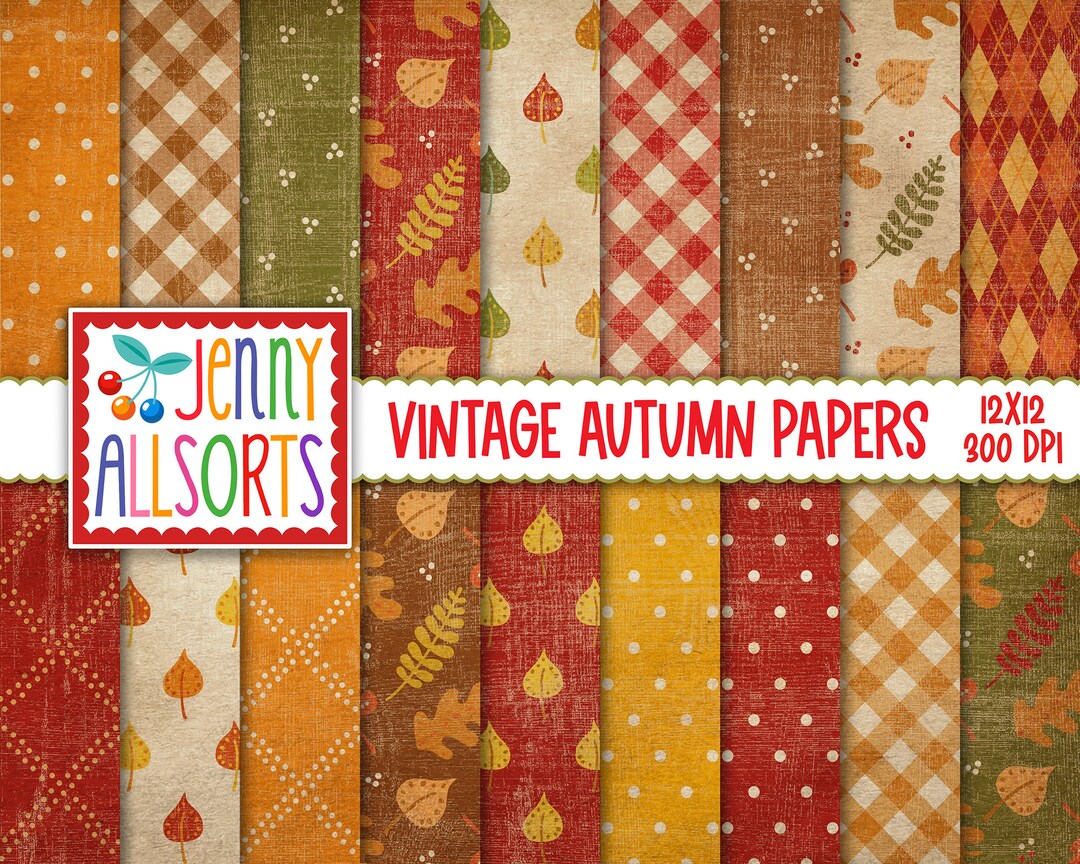 Vintage Autumn & Thanksgiving Digital Scrapbook Paper, Printable Fall ...