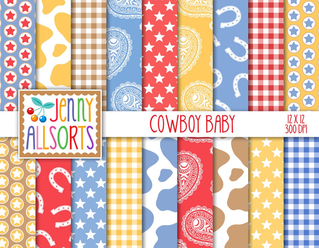 Baby Cowboy Digital Paper Pack, Cowboy Baby Shower Party Paper, Baby ...