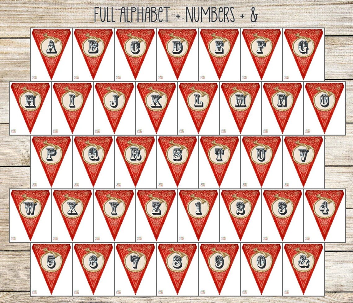 Printable Banner Vintage Western Bandana Pennants - Digital Cowboy ...