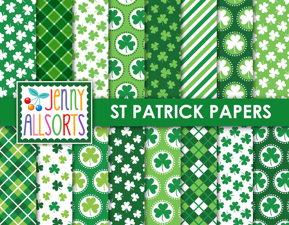 St Patricks Digital Paper Pack - Printable Graphic Design Patterns ...