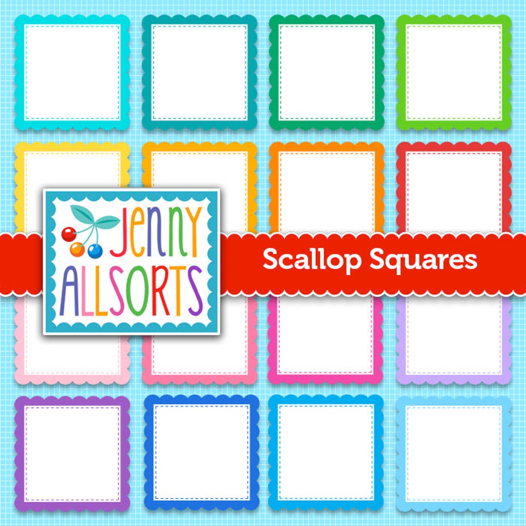 Digital Scallop Edge Square Frames in Bright Rainbow Colors - Instant ...