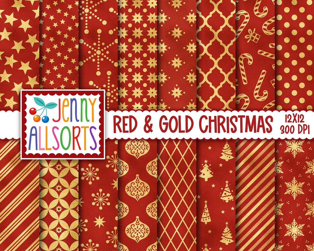 Red & Gold Christmas Digital Scrapbook Paper - Classic Digital Designs ...